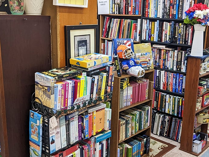 Literary treasures stacked floor to ceiling – a bibliophile's dream where that out-of-print cookbook with Grandma's favorite recipe might be waiting.