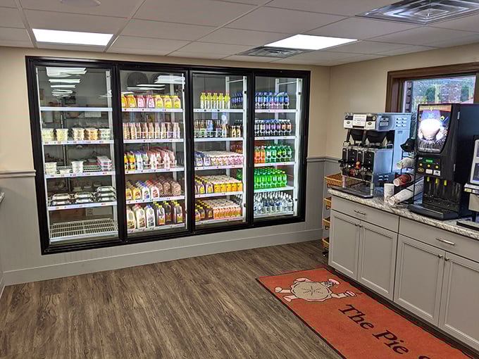 The drink section stands ready to complement your carb-laden adventure – because proper hydration matters when you're in food heaven.