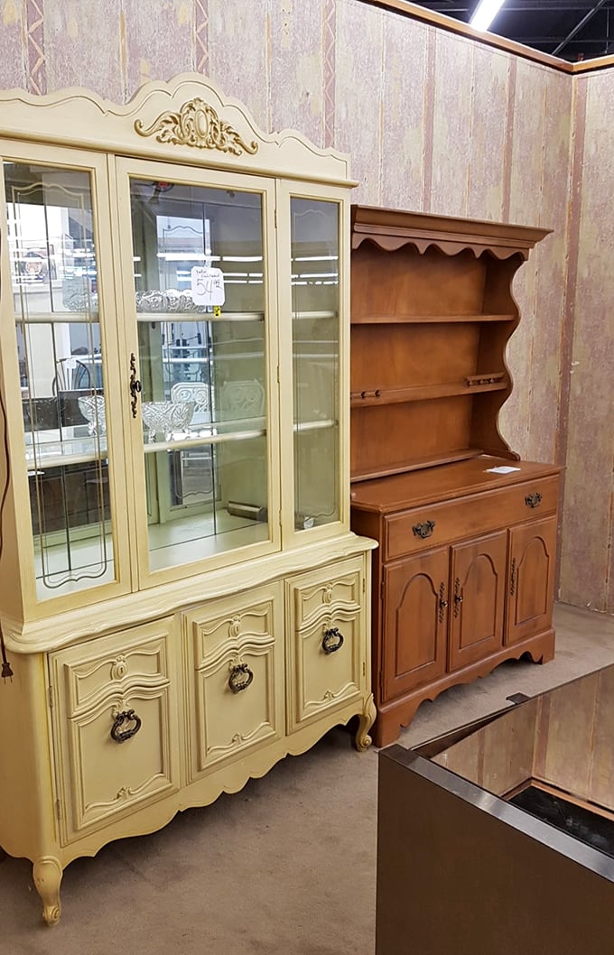 These elegant cabinets once graced someone's dining room. Now they're waiting for their second act in your home—at a fraction of retail price.