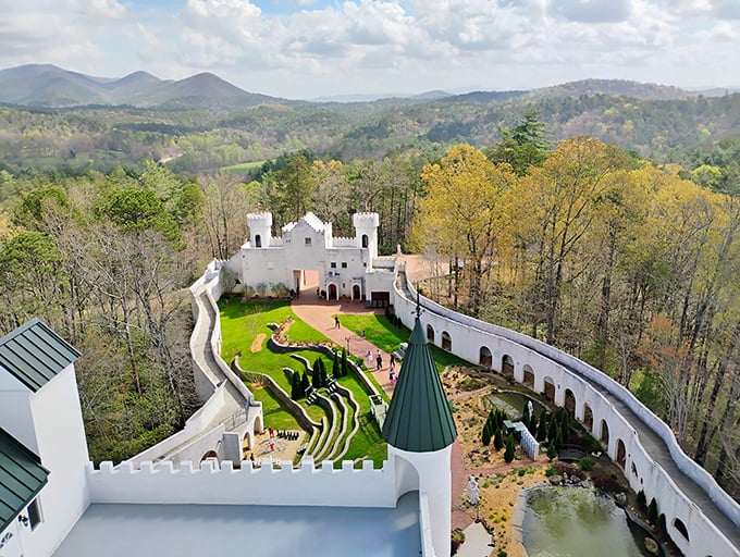From this aerial view, you can appreciate the amphitheater nestled within the castle walls—Shakespeare would approve of this dramatic setting.