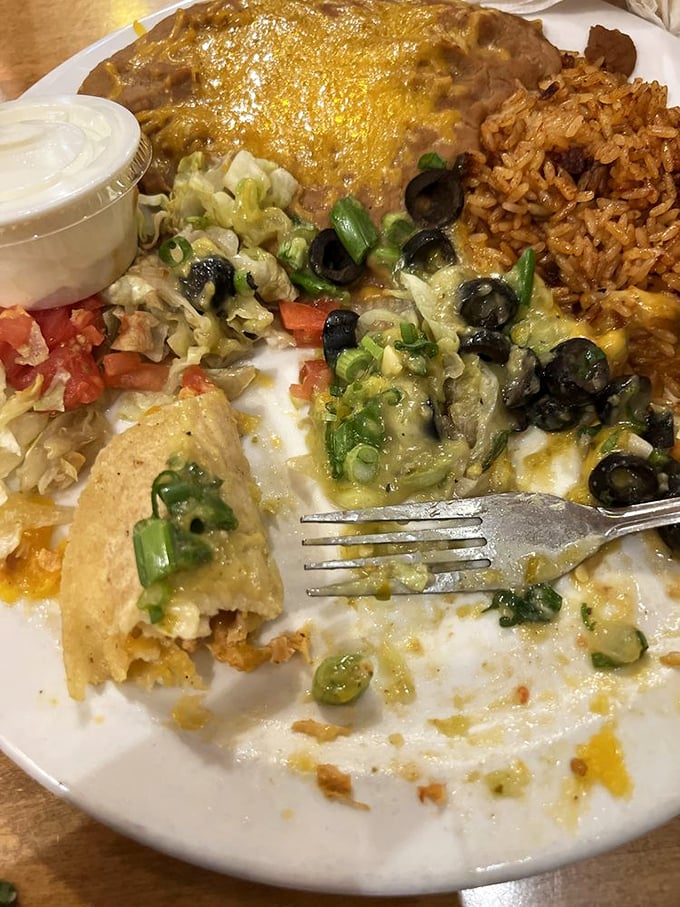 These enchiladas arrived dressed to the nines in green and red, ready for their close-up.