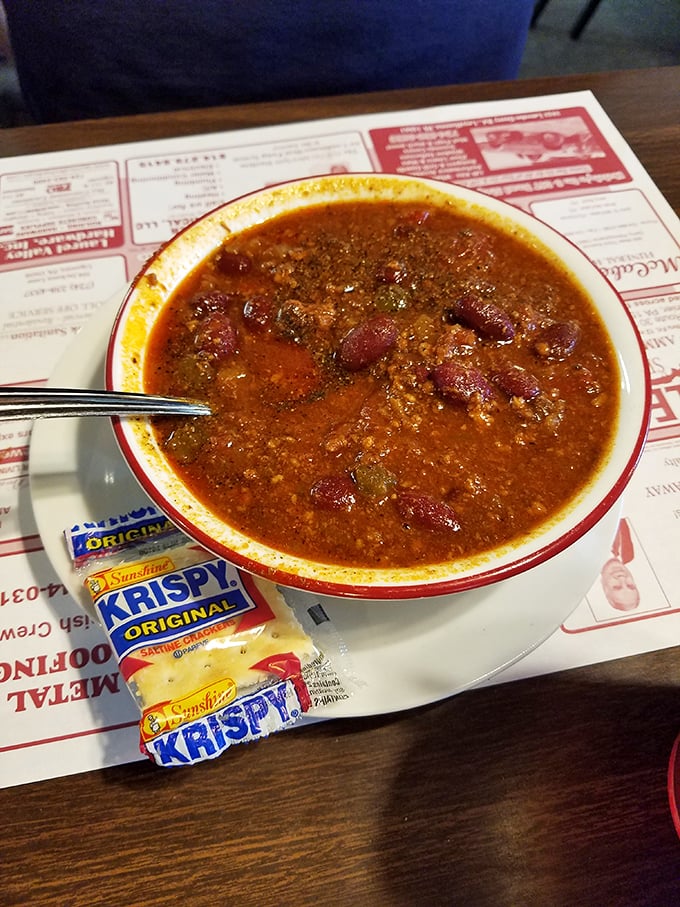Chili that doesn't mess around. Rich, hearty, and packed with beans and beef – the kind that warms you from the inside out.