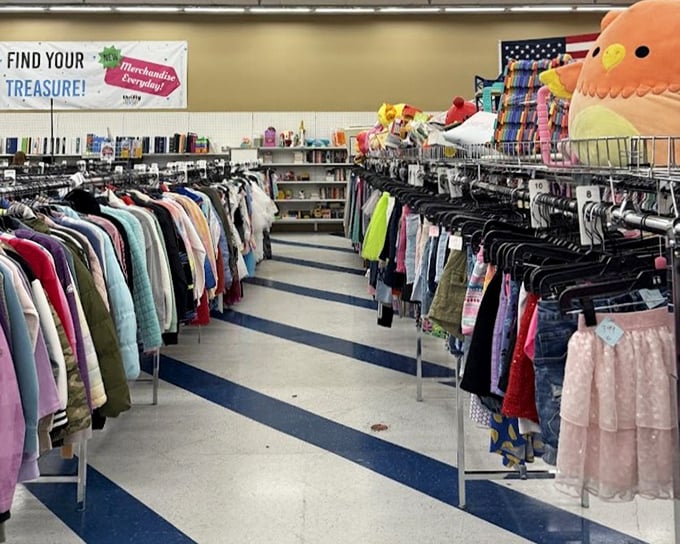 "Find Your Treasure!" isn't just a sign—it's the store's philosophy. Between these racks, someone's discarded fashion becomes your signature style.