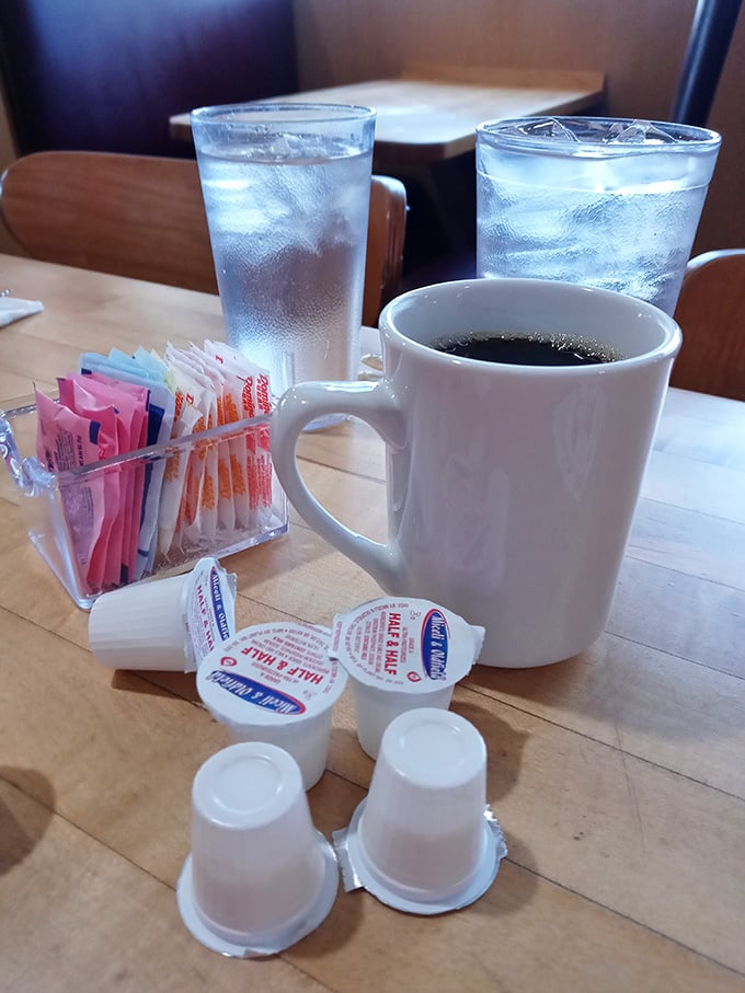 The coffee setup at The Pantry—where that first cup is just the beginning of a beautiful friendship that will last until the check arrives.
