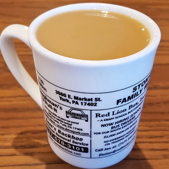 That first sip of diner coffee – strong enough to wake your ancestors, smooth enough to enjoy.
