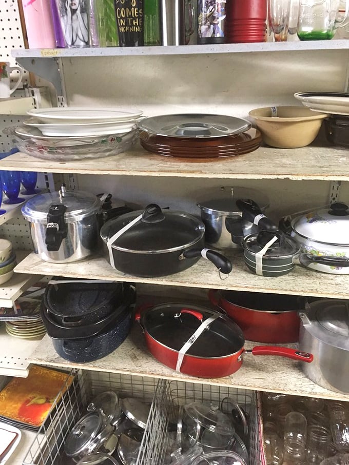Cookware paradise! From barely-used non-stick to perfectly seasoned cast iron – the pots and pans section is a chef's treasure trove at fraction-of-retail prices.