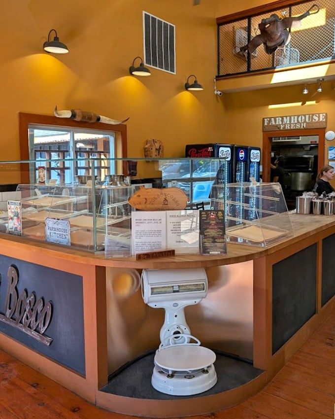 The counter area feels like BBQ mission control – where smoke-kissed dreams come true. That "Farmhouse Fresh" sign isn't kidding around.