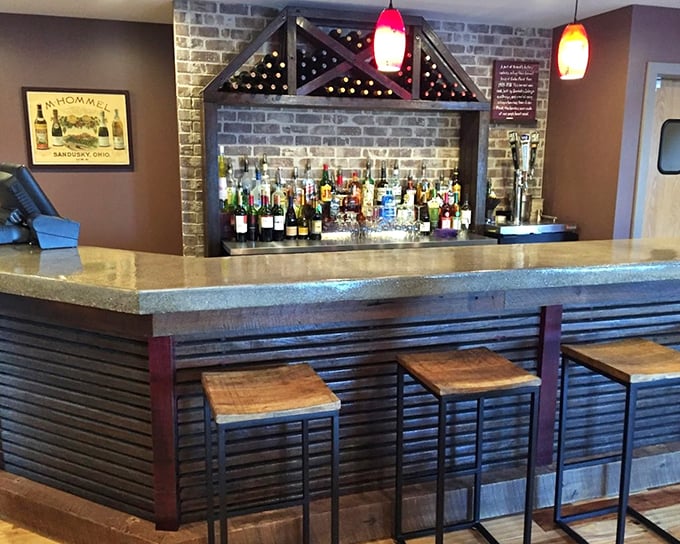 The bar area strikes that perfect balance—sophisticated enough for a cocktail, comfortable enough to order pie for dessert.