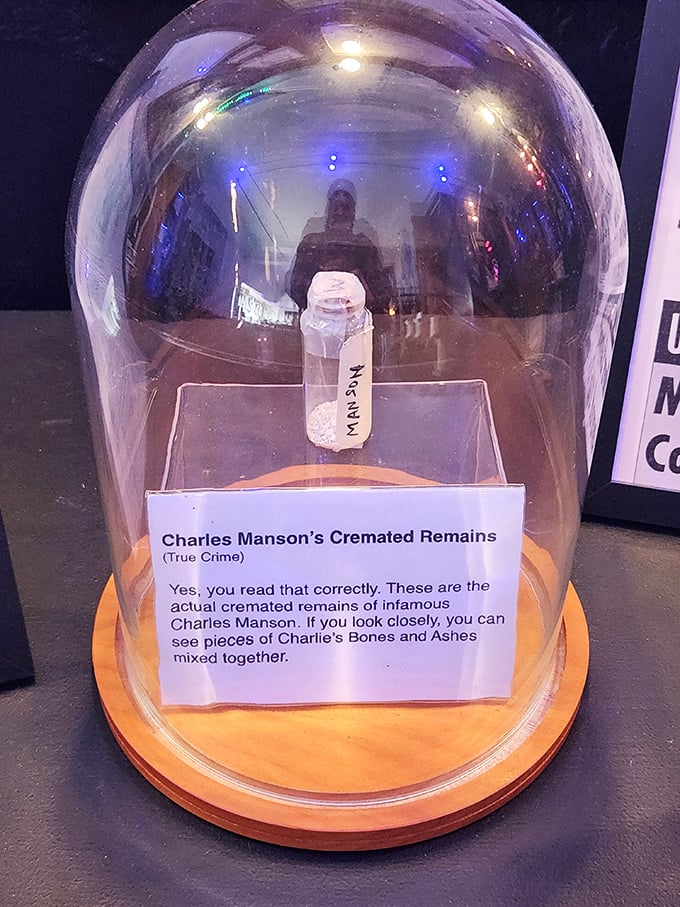 "Yes, you read that correctly"—the museum claims to display Charles Manson's cremated remains, taking true crime collecting to disturbing levels.