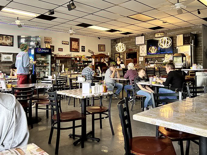 The dining room buzzes with the energy of locals who've made JoJo's their second kitchen. Notice nobody's looking at their phones—they're too busy eating.