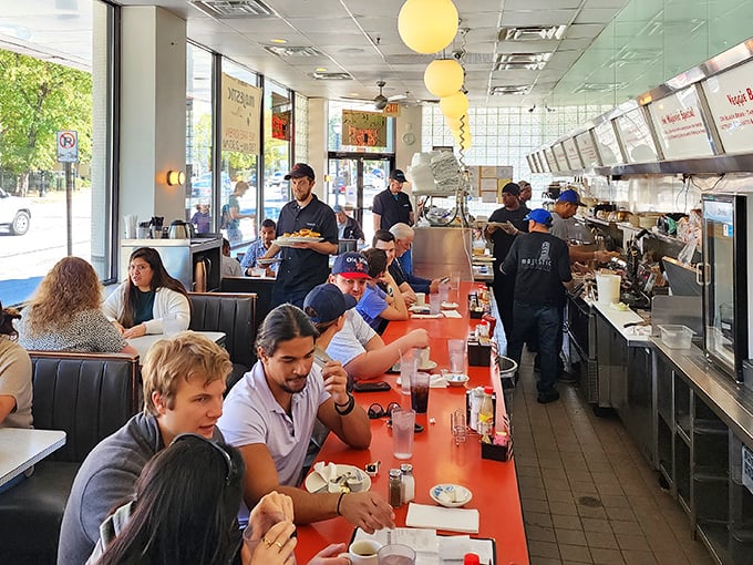 The counter at Majestic isn't just seating—it's front-row tickets to the greatest show in Atlanta: breakfast theater with a rotating cast of regulars and newcomers.