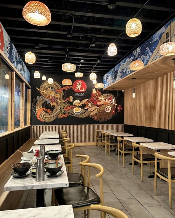The dining area feels like you've stepped into a Tokyo ramen shop without the 12-hour flight or jet lag.