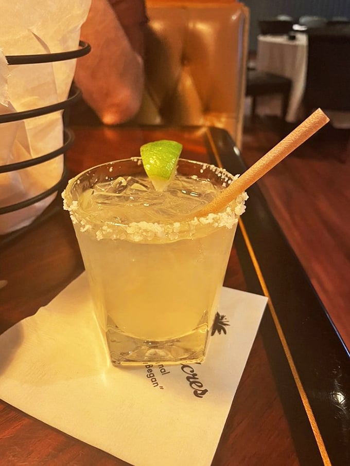 A proper margarita with salt rim and lime—because sometimes the classics don't need reinvention, just respect and proper execution.