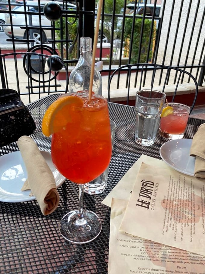 An Aperol Spritz on the patio—the universal signal that vacation mode has officially begun. Sunshine in a glass, even on a cloudy Philadelphia day.