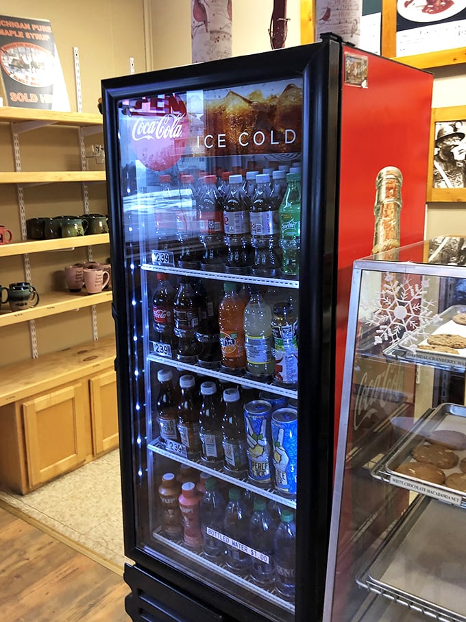 Cold beverages standing at attention, ready to accompany your pasty adventure – because every hero needs a sidekick.