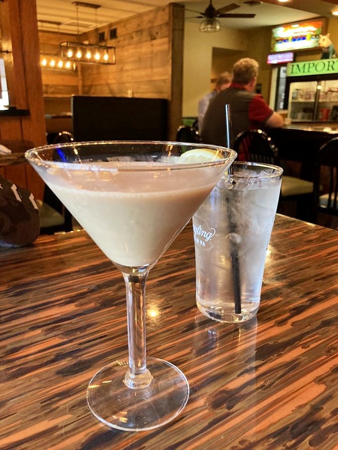 A martini and water – the yin and yang of responsible dining decisions, though we know which one's winning.