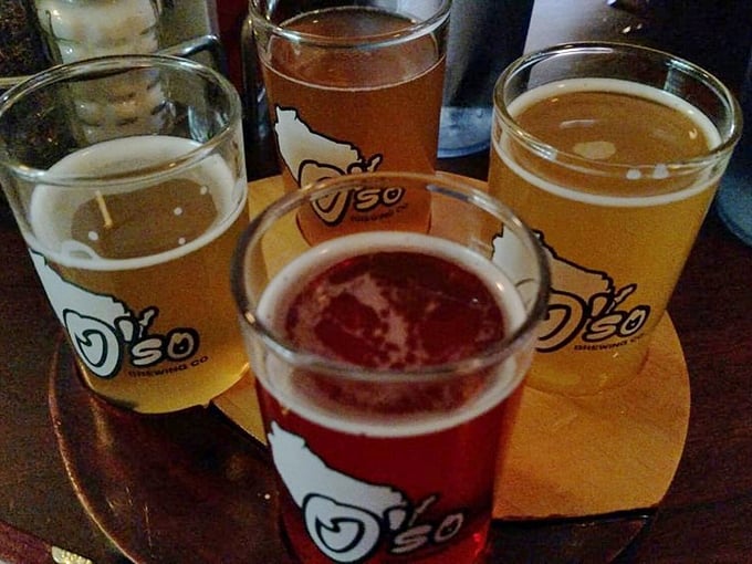 A flight of Wisconsin craft beers from O'so Brewing Company – because nothing complements fried cheese better than locally brewed liquid gold.