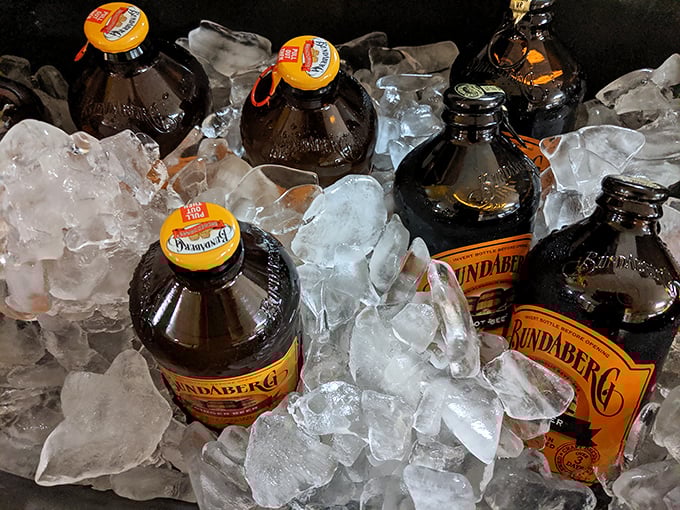 Cold drinks nestled in ice, waiting to wash down your sandwich. Like finding an oasis after crossing a delicious desert.