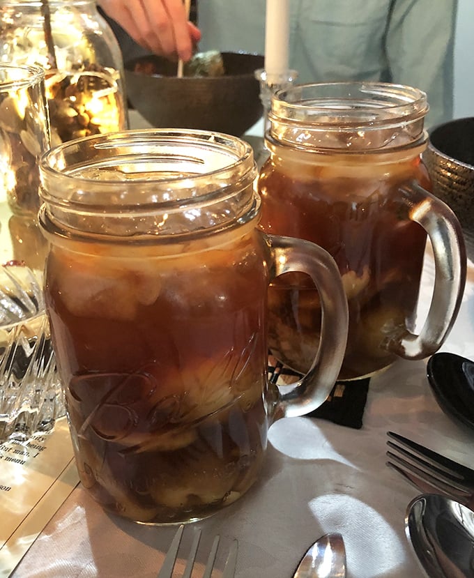 Mason jar sweet tea – because sometimes the best Southern traditions come in glass containers with handles.