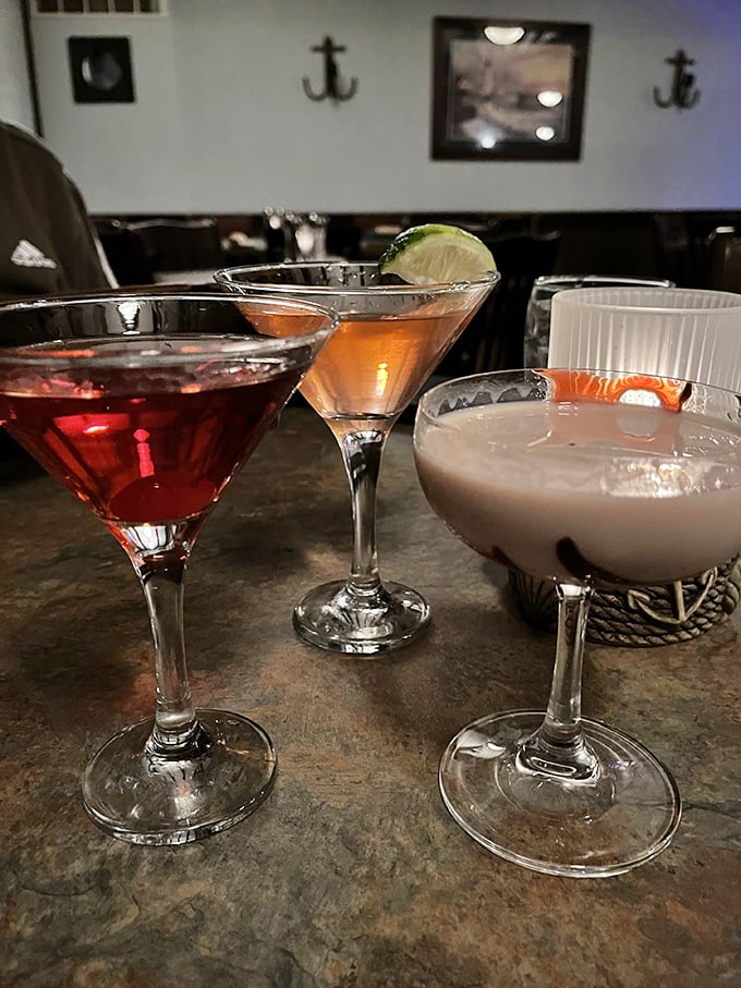 The cocktail selection at Beck's proves they take liquid refreshment as seriously as their seafood. These aren't just drinks—they're liquid preludes to culinary joy.