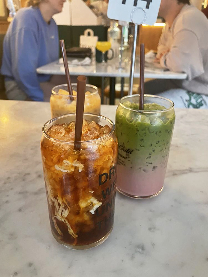 Coffee culture done right—these colorful concoctions prove Middle Child takes their liquid offerings as seriously as their sandwiches.