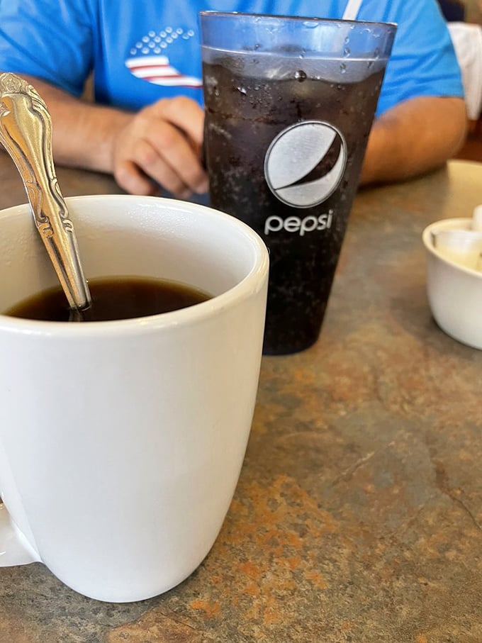 Coffee in sturdy mugs and ice-cold Pepsi – the yin and yang of diner beverages, fueling conversations since time immemorial.