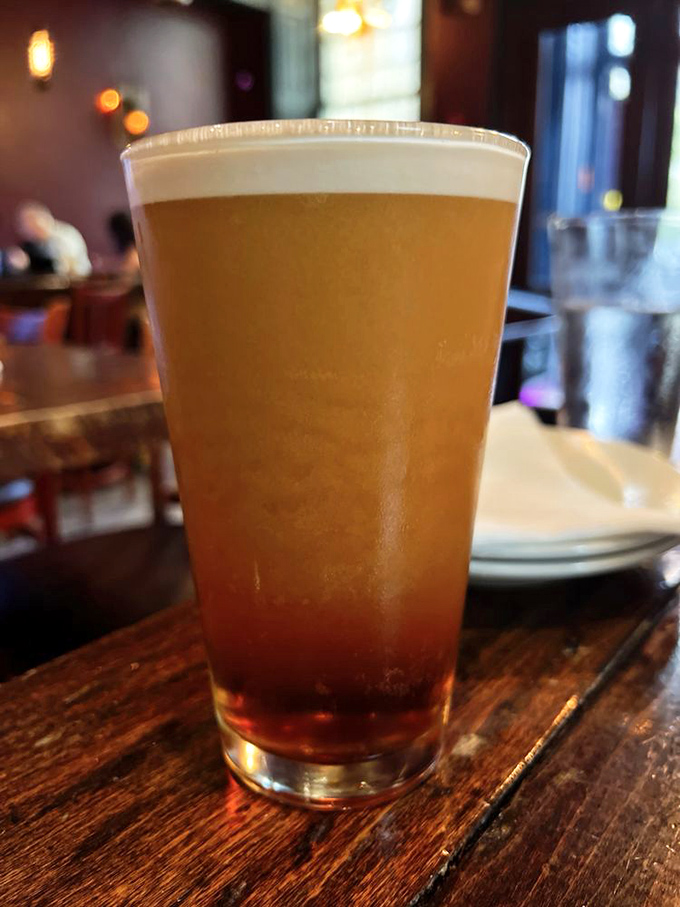 Liquid amber perfection. This craft beer, with its perfect head and golden hue, is the ideal companion to an afternoon of Philadelphia exploration.