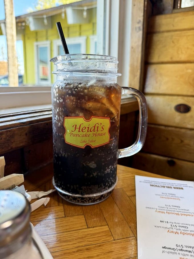 That mason jar isn't just a drink container—it's a commitment to properly caffeinating your Tahoe adventures.