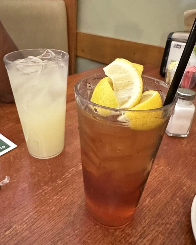 Sweet tea with lemon wedges—the unofficial champagne of the South—served in glasses big enough to quench a Georgia summer thirst.