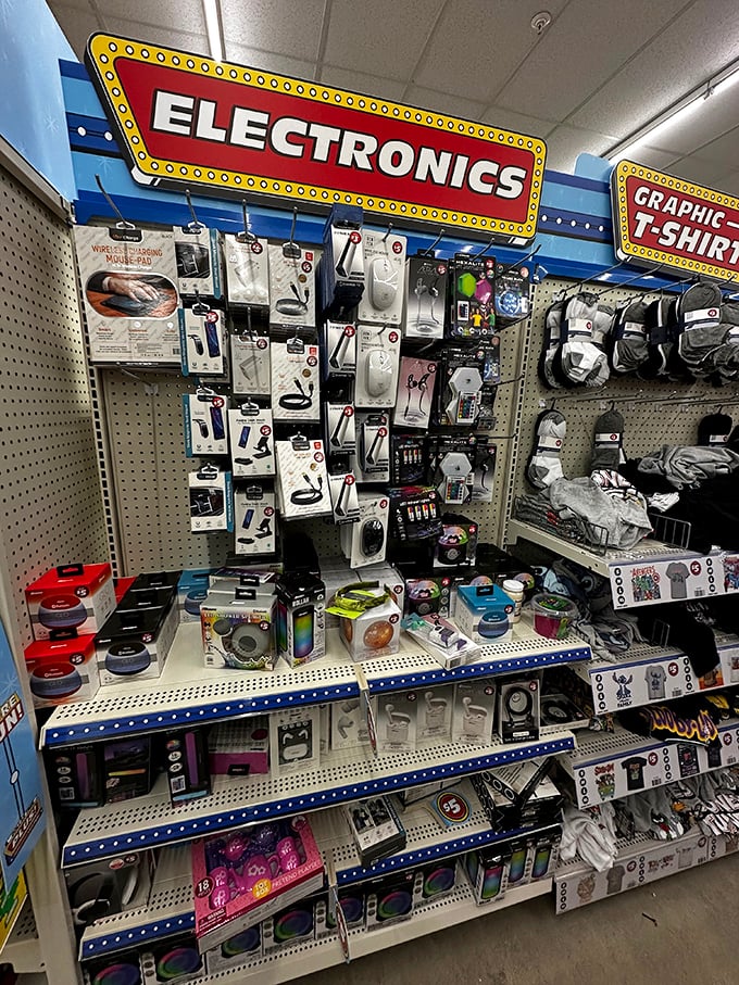 The electronics section – where modern necessities meet vintage prices, proving you don't need to refinance your home for basic tech accessories.