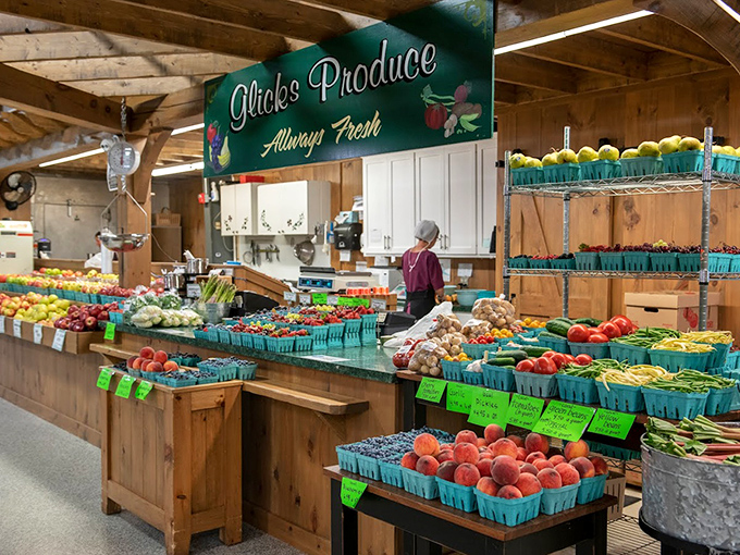 At Glick's Produce, "farm fresh" isn't marketing jargon—it's literally what happened this morning. Those peaches probably still remember the tree they came from.