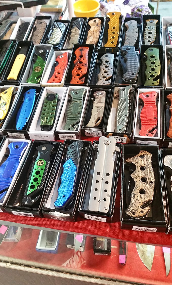 A rainbow of tactical treasures – these folding knives aren't just tools, they're pocket-sized works of functional art.