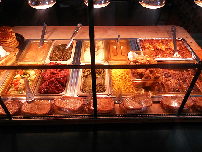 The buffet line at Benjamin's is like a greatest hits album of Midwest comfort food—each tray promising a different delicious memory waiting to be made.