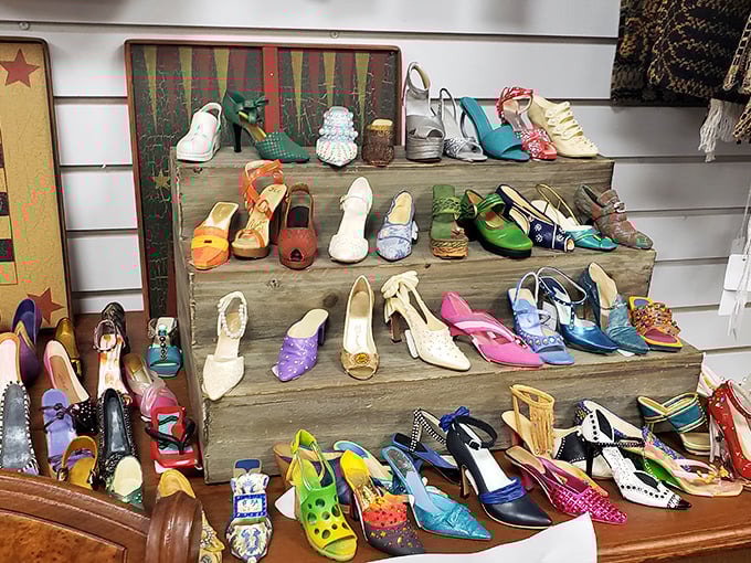 If Imelda Marcos had a time machine, she'd head straight for this display. Vintage footwear in every color tells the story of fashion's evolution.