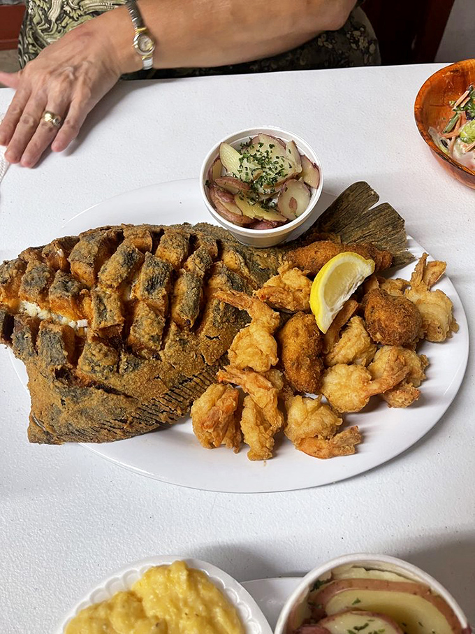Fried flounder that's crispier than a beach vacation photo from the seventies.