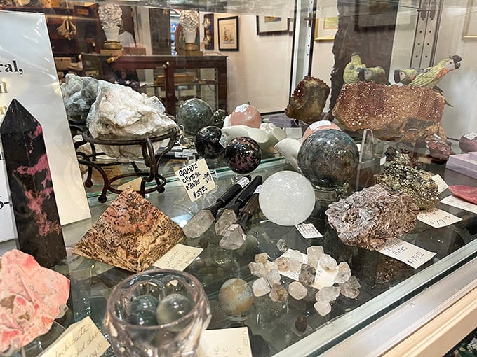 Crystals and gemstones sparkle like nature's own jewelry box, waiting for their next admirer.