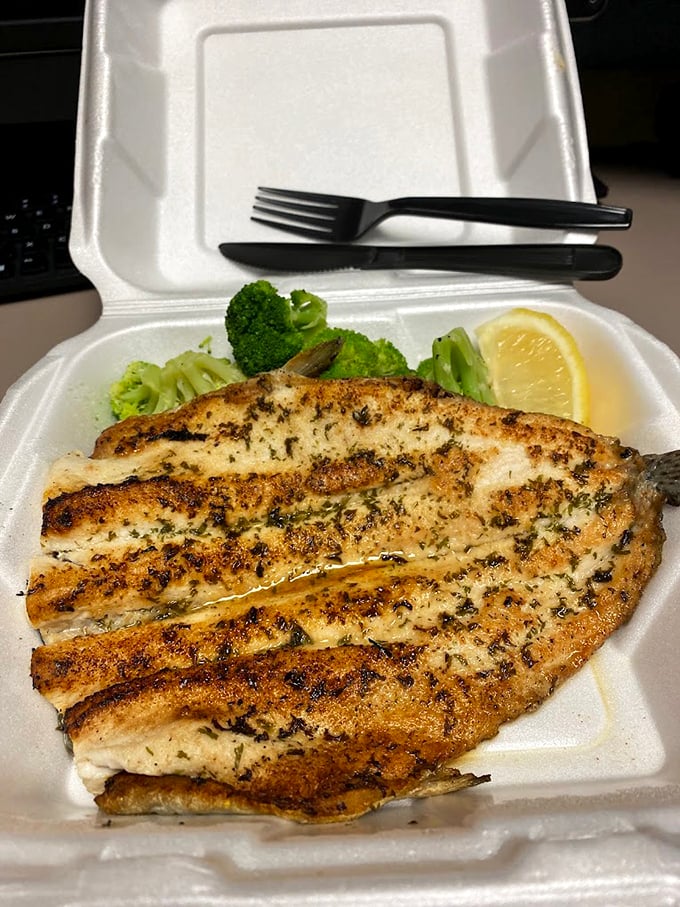 Grilled fish that doesn't need a fancy presentation to impress. Just perfectly seasoned, flaky goodness with a side of "yes, this is actually in the desert."