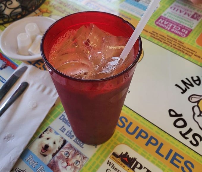 That ruby-red iced tea isn't just a beverage, it's morning salvation in a glass after a night of Pittsburgh revelry.