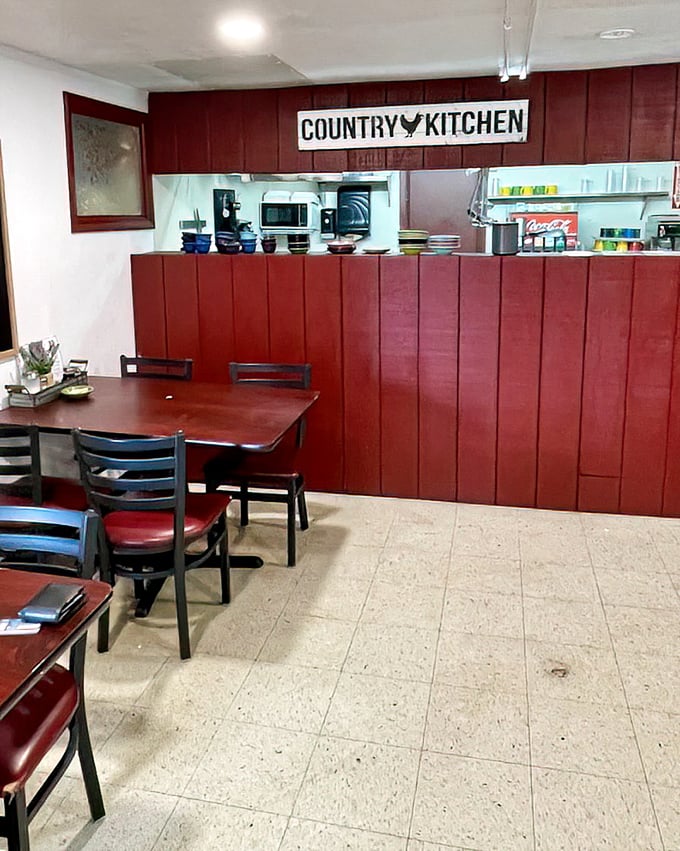 The "Country Kitchen" sign promises exactly what it delivers—honest food without pretension or gimmicks.