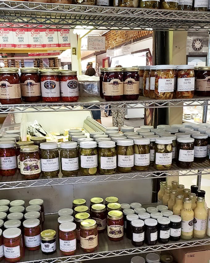 Mason jar magic—where grandma's recipes meet modern pantries in a colorful display of preserved Delaware deliciousness.