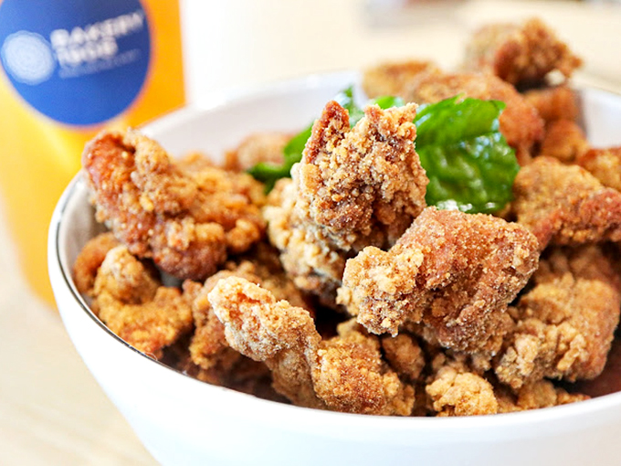 Crispy karaage chicken that would make Colonel Sanders rethink his recipe—bite-sized pieces of crunchy, juicy perfection worth every calorie.