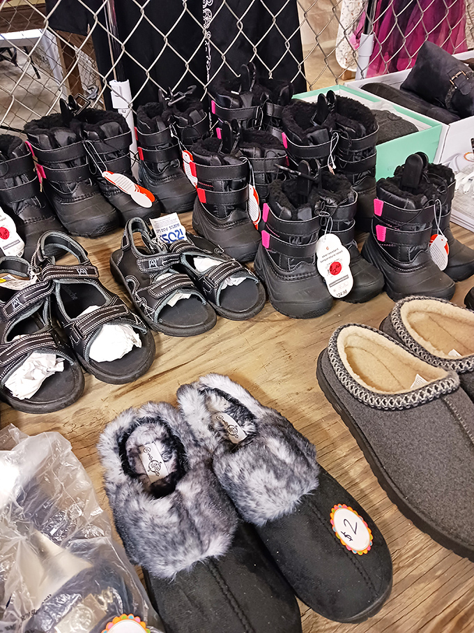 Winter-ready boots and cozy slippers stand at attention, waiting for tiny feet and Tennessee's occasional cold snap—practical treasures at pragmatic prices.