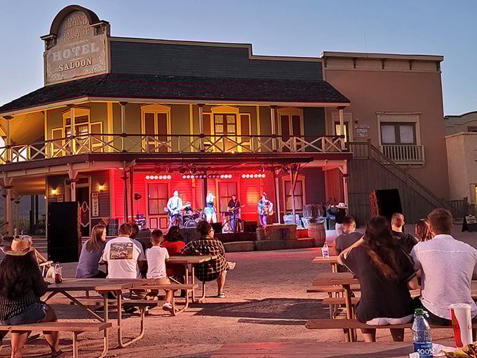 As twilight falls, live music transforms the dusty streets into an open-air concert venue—cowboy boots optional but highly recommended.