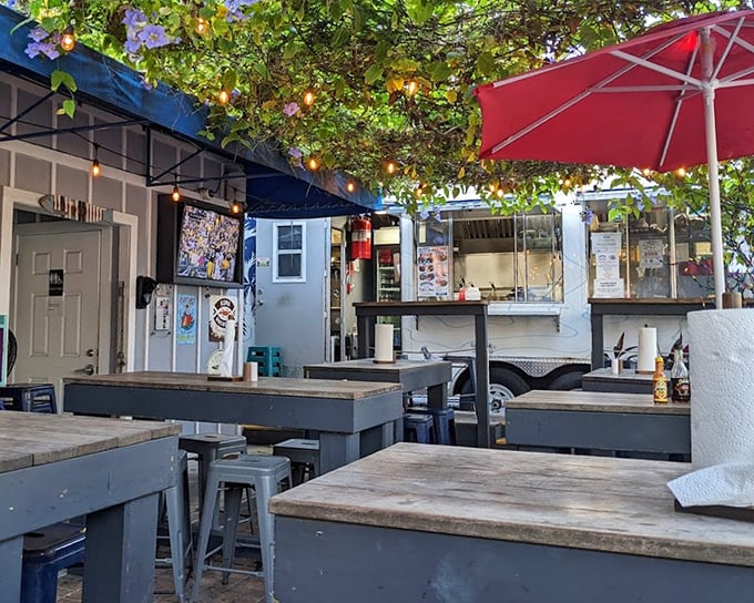 The outdoor dining area feels like eating in a friend's backyard—if your friend happened to be a seafood genius with string lights.