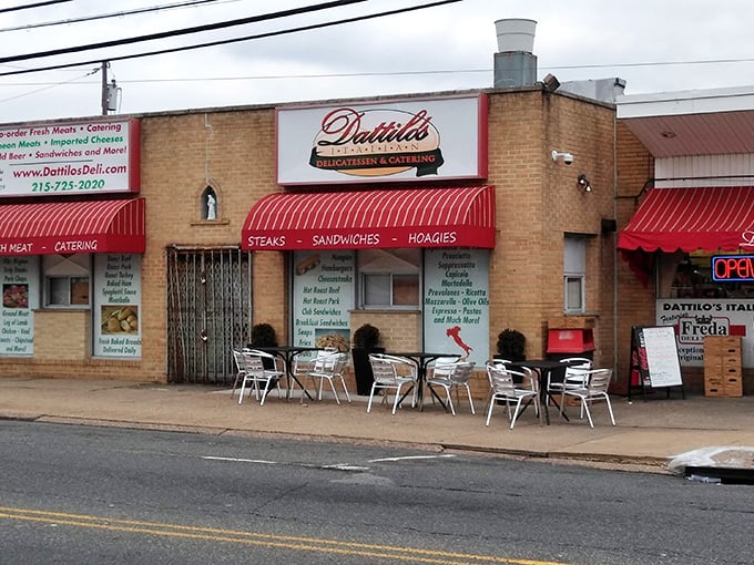 The outdoor seating isn't fancy, but on a nice day, those metal chairs become the best seats in Philadelphia. Sandwich theater at its finest.