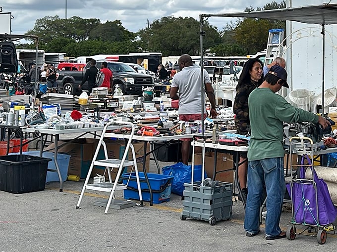 Tables laden with life's miscellany stretch toward the horizon—one person's garage cleanout becomes another's treasure trove.