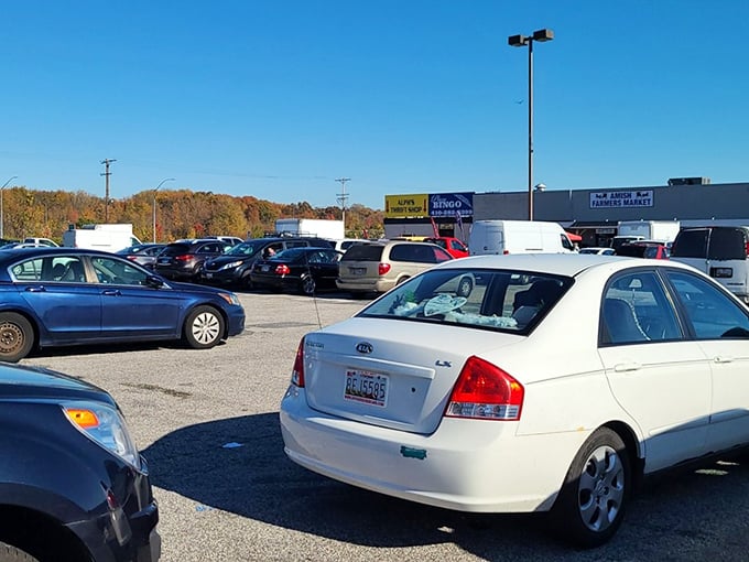 The packed parking lot tells the story before you even enter—this isn't just shopping, it's a weekend institution.