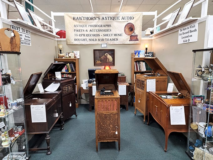 Hawthorn's Antique Audio booth—where phonographs and gramophones remind us that music was magical long before Bluetooth.