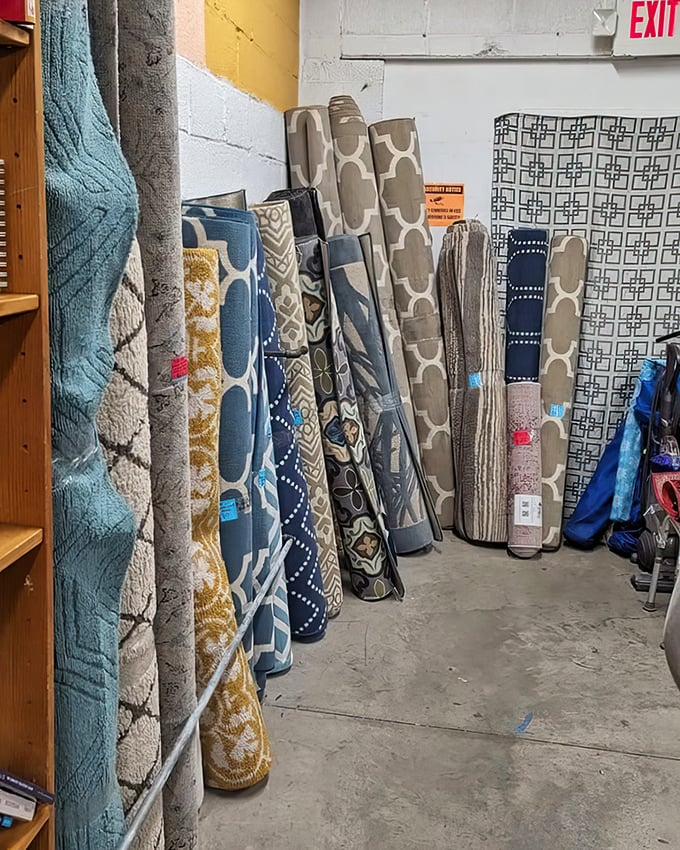Rug heaven for interior decorators on a budget—geometric patterns and subtle hues that could tie your living room together for the price of a fancy coffee.