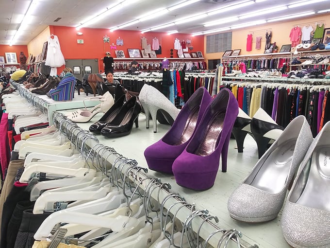 Shoe heaven exists, and it's right here in Wilmington. Those purple platform pumps are practically begging for a night out after their long retirement.